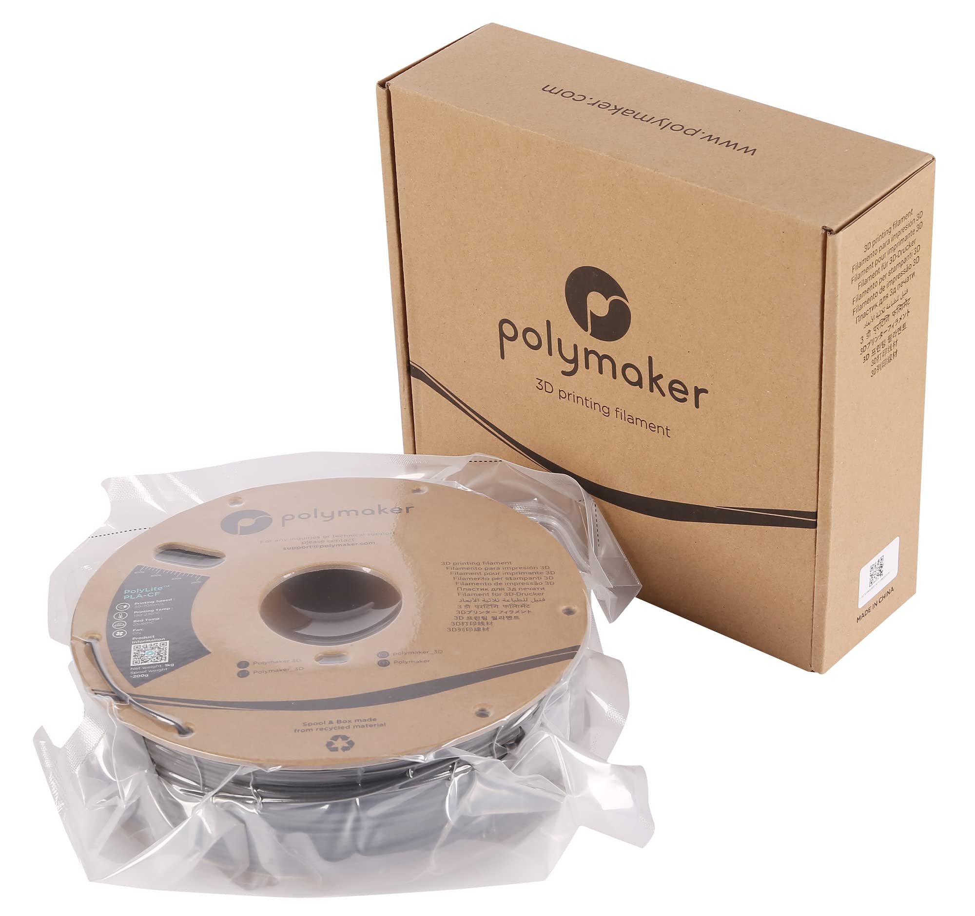Polymaker Carbon Fiber PLA Filament 1.75mm, Carbon Fiber Reinforced PLA 3D Printer Filament Strong 1kg - PolyLite 1.75 PLA Carbon Fiber 3D Printer Filament Strong & Easy to Print & Matte PLA-CF