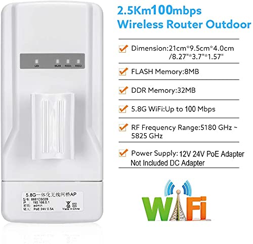 Wireless WiFi Bridge, UeeVii CPE881 5.8G Point-to-Point Access Outdoor CPE Kit Long Range Transmitter Supports 2.5KM Transmission Distance with 14 dBi High-Gain Antenna,2-Pack