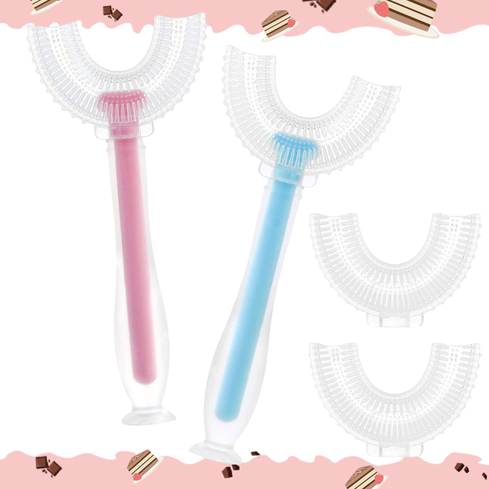 U Shaped Toothbrush for Kids, Manual Training Toothbrush with Detachable Food Grade Soft Silicone Brush Head, 360° Oral Teeth Cleaning Design for Toddlers and Children, Ages 6-12