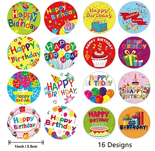 Happy Birthday Stickers for Kids 1 Inch 1000 Labels 2 Roll Adhesive Stickers for Happy Birthday Party and Baby Shower Decorative, Envelope Sealing, Gift Wrap