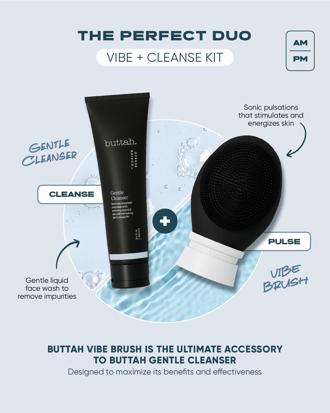 Buttah Skin by Dorion Renaud Buttah Vibe Cleansing Brush with Stand – New & Improved Technology for Deep Cleansing & Gentle Exfoliation - Sonic Pulsating Face Brush - 2-Speed Brush for Men & Women