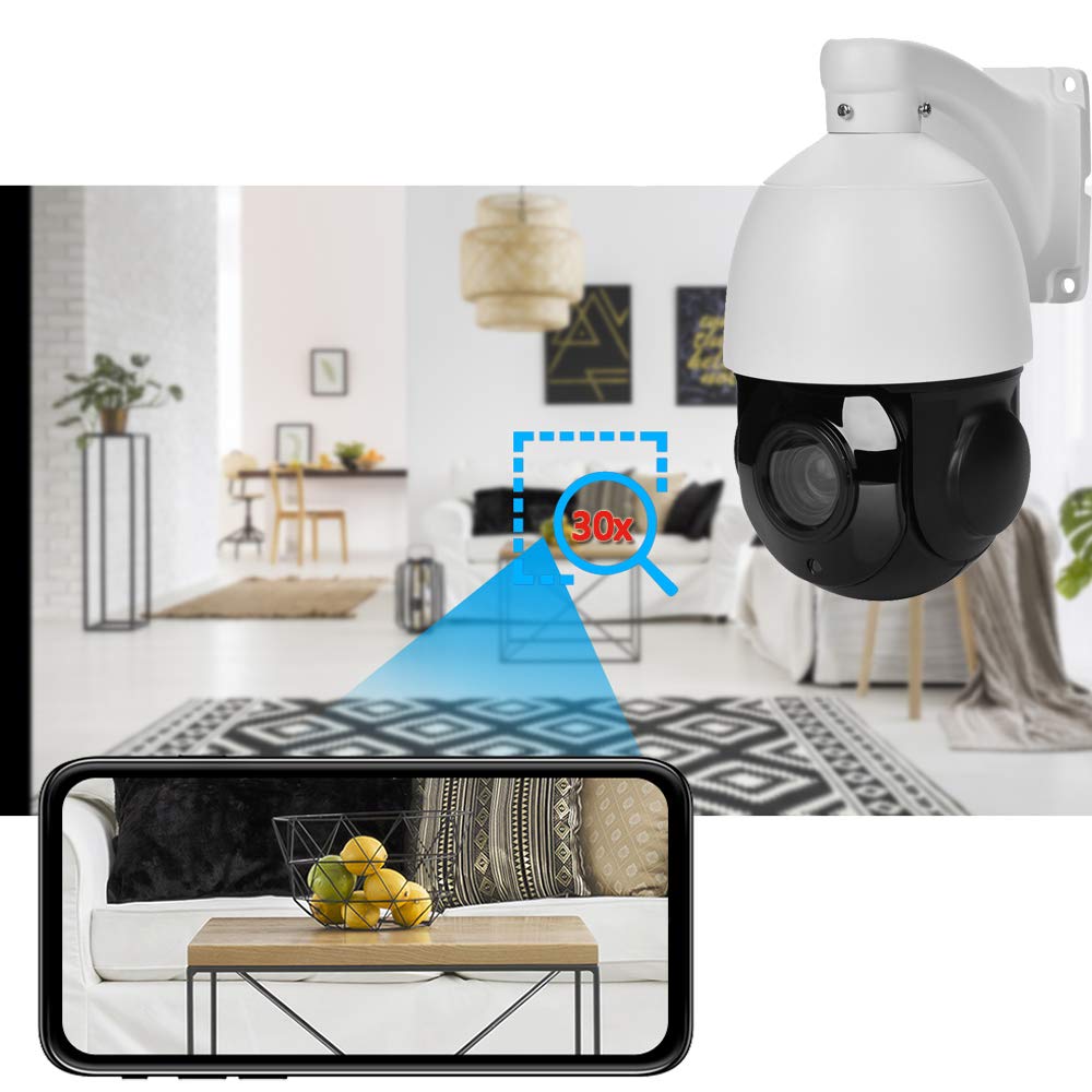 Alptop Outdoor 4K PTZ IP POE 8MP Security Camera Pan Tilt 30xOptical Zoom Speed Dome 300FT IR Night Vision with Motion Detection IP66 Weatherproof 4.5inch