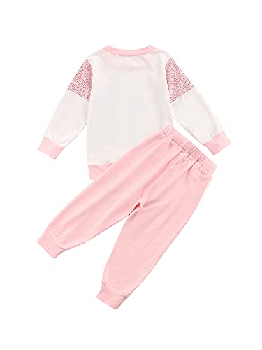 Inevnen Toddler Baby Girl Clothes Love Heart Leopard Sequin Pullover Top and Pants Set 2pcs Fall Winter Outfits (Pink, 5-6 Years)