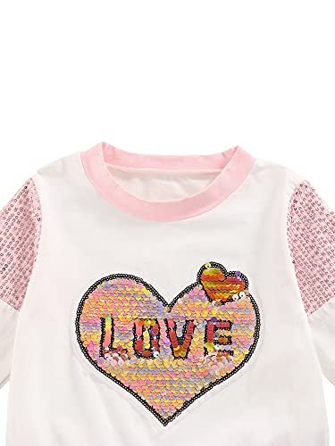Inevnen Toddler Baby Girl Clothes Love Heart Leopard Sequin Pullover Top and Pants Set 2pcs Fall Winter Outfits (Pink, 5-6 Years)