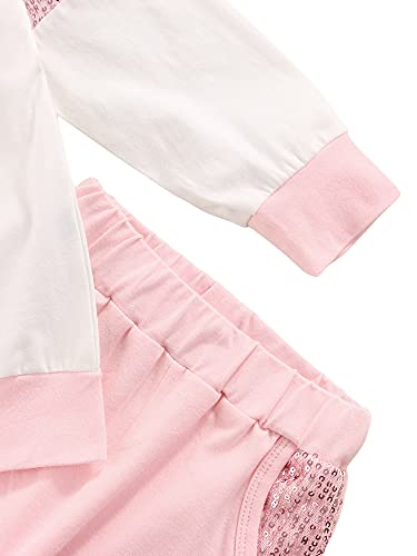Inevnen Toddler Baby Girl Clothes Love Heart Leopard Sequin Pullover Top and Pants Set 2pcs Fall Winter Outfits (Pink, 5-6 Years)