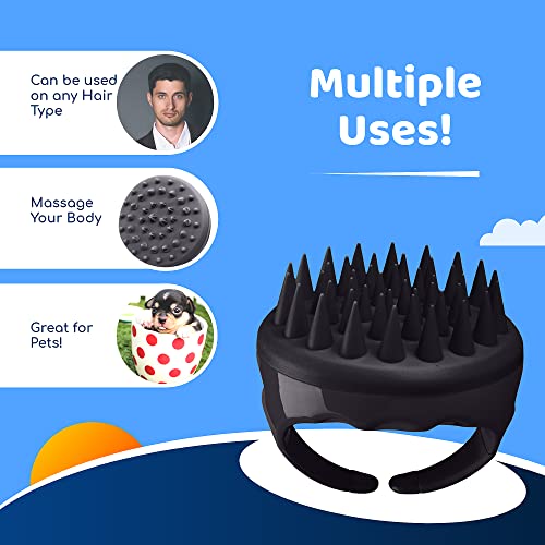 Soaab Head and Scalp Massager Shampoo Brush with Soft & Flexible Silicone Bristles for Hair Care and Head Relaxation, Ergonomic Scalp Scrubber, Exfoliator for Dandruff Removal and Hair Growth (Black)