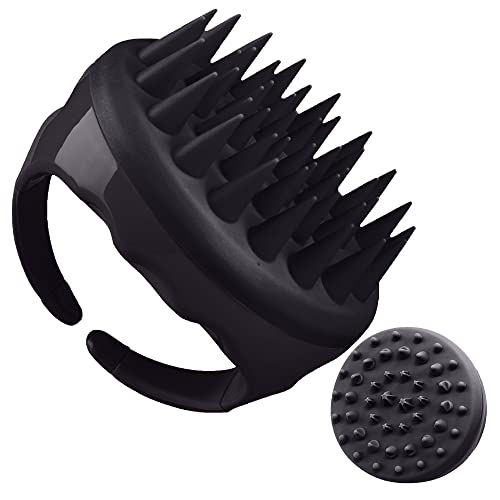 Soaab Head and Scalp Massager Shampoo Brush with Soft & Flexible Silicone Bristles for Hair Care and Head Relaxation, Ergonomic Scalp Scrubber, Exfoliator for Dandruff Removal and Hair Growth (Black)