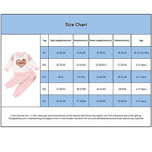 Inevnen Toddler Baby Girl Clothes Love Heart Leopard Sequin Pullover Top and Pants Set 2pcs Fall Winter Outfits (Pink, 5-6 Years)