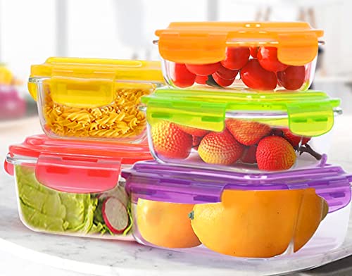 TIBLEN 10 Pcs Glass Food Storage Containers - Airtight & Leakproof Lunch Boxes with Snap Lock Lids - Meal Prep Containers for Kitchen, Home Use - Microwave, Freezer Safe - BPA Free Food Storage