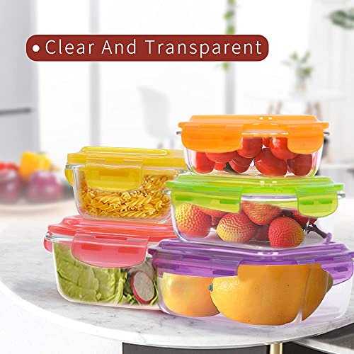 TIBLEN 10 Pcs Glass Food Storage Containers - Airtight & Leakproof Lunch Boxes with Snap Lock Lids - Meal Prep Containers for Kitchen, Home Use - Microwave, Freezer Safe - BPA Free Food Storage