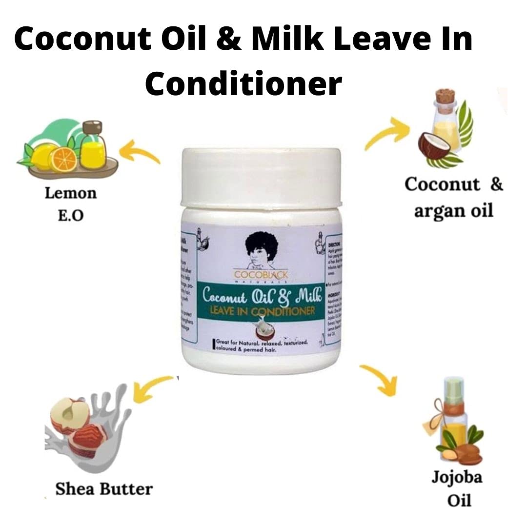 CocoBlack Naturals Coconut Oil & Milk Leave In Conditioner for Coily Kinky Hair, 4.4 fl oz