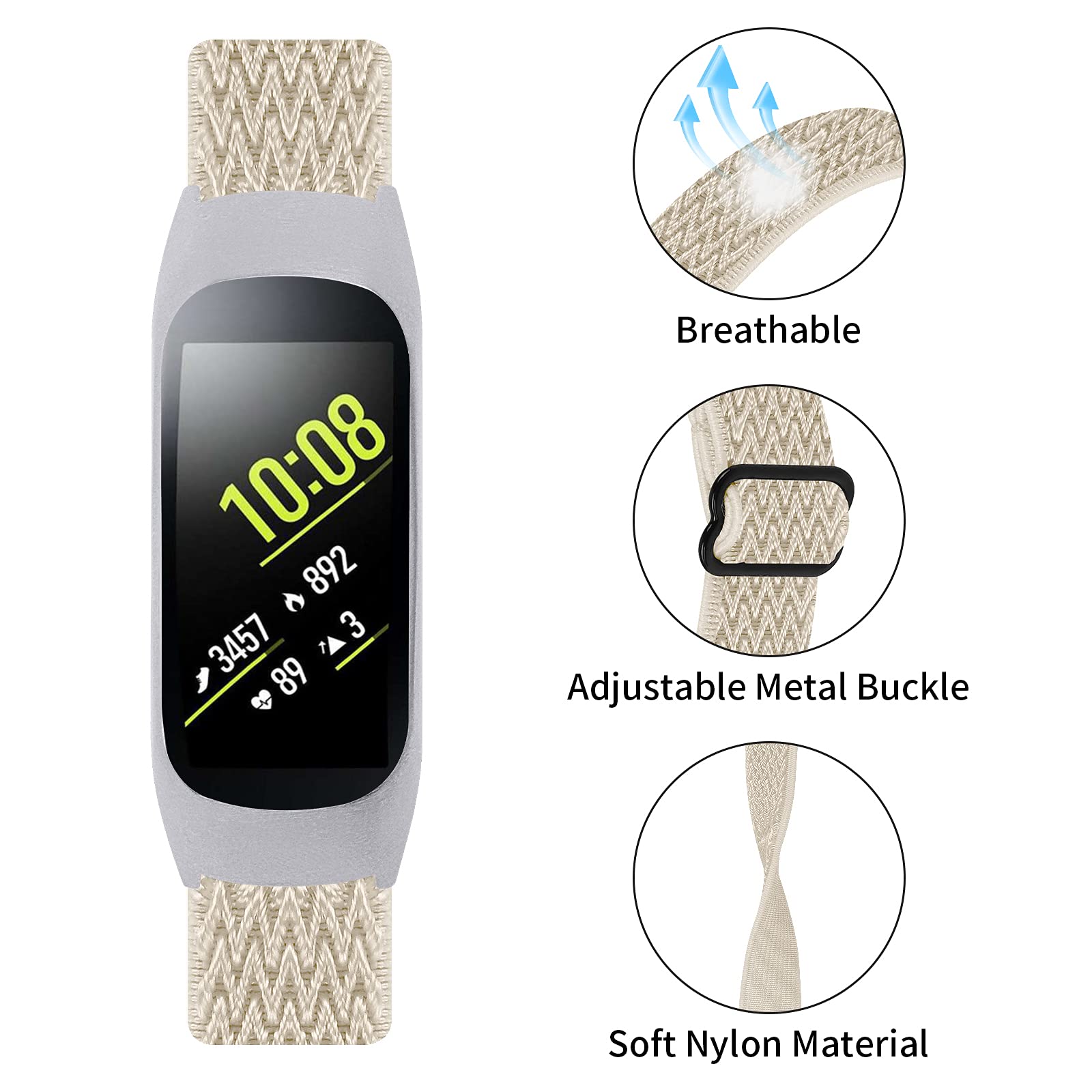 MVRYCE SM-R375 Galaxy Fit E Watch Loop, 5.3"-8.3" Adjustable Watch Strap Soft Breathable Elastic Replacement Band with Metal Frame Compatible for Samsung Galaxy Fit E SM-R375 Smart Watch (Y11)