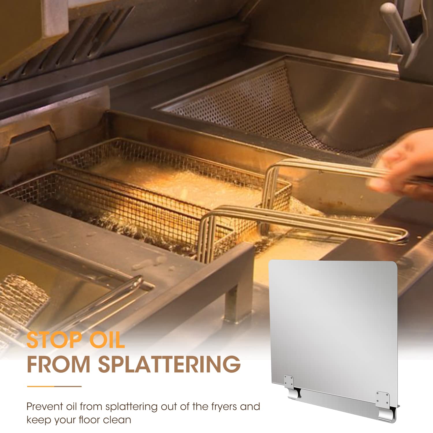 Stainless Steel Commercial Deep Fryer Splash Guard 20-1/2" W X 18" H Side Splash Universal fit clips stop oil from splattering, pack of 2