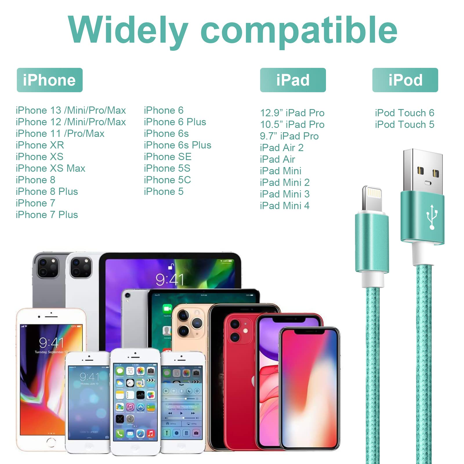 iPhone Charger Cable 5Pack【3/3/6/6/10FT】iPhone Charger Cord MFi Certified Lightning Cable, Fast iPhone Charging Cord Nylon Braided USB Lightning Cable Compatible iPhone14 13 12 11/ XS/Max/XR/X/8/7//6/