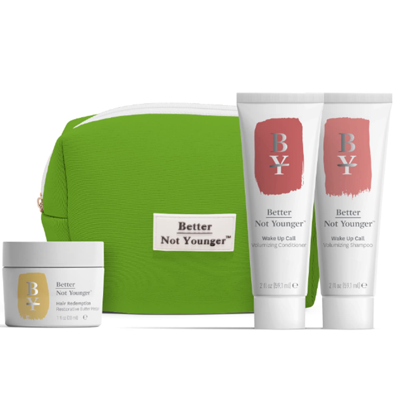 Better Not Younger Discovery Kit - Strength & Volume, Includes Hair Redemption Restorative Butter Masque, Wake Up Call Volumizing Shampoo and Conditioner 2 Fl Oz each