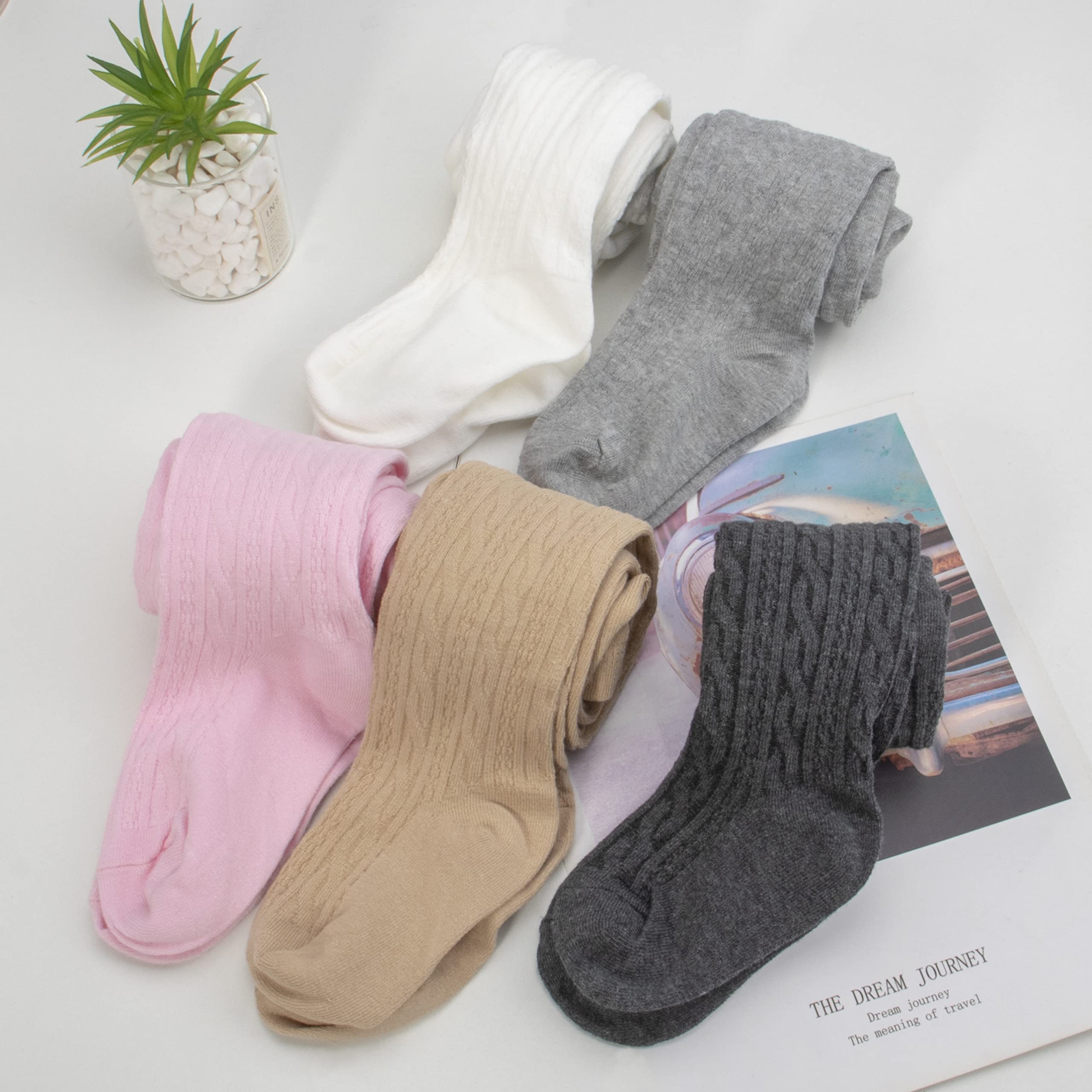 5 Pack Toddler Baby Girls Cable Knit Leggings Solid Cotton Footed Tights Warm Stockings Pantyhose Pants Trousers for 2-8T