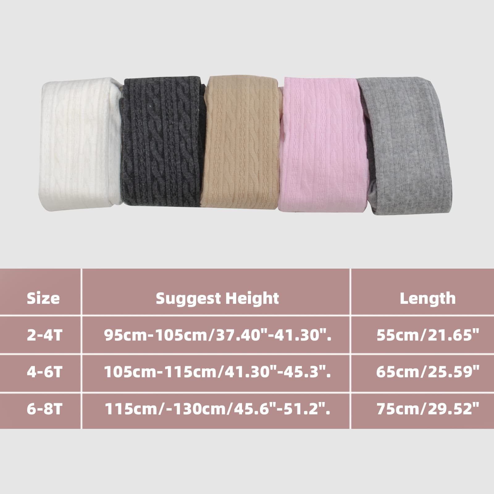 5 Pack Toddler Baby Girls Cable Knit Leggings Solid Cotton Footed Tights Warm Stockings Pantyhose Pants Trousers for 2-8T