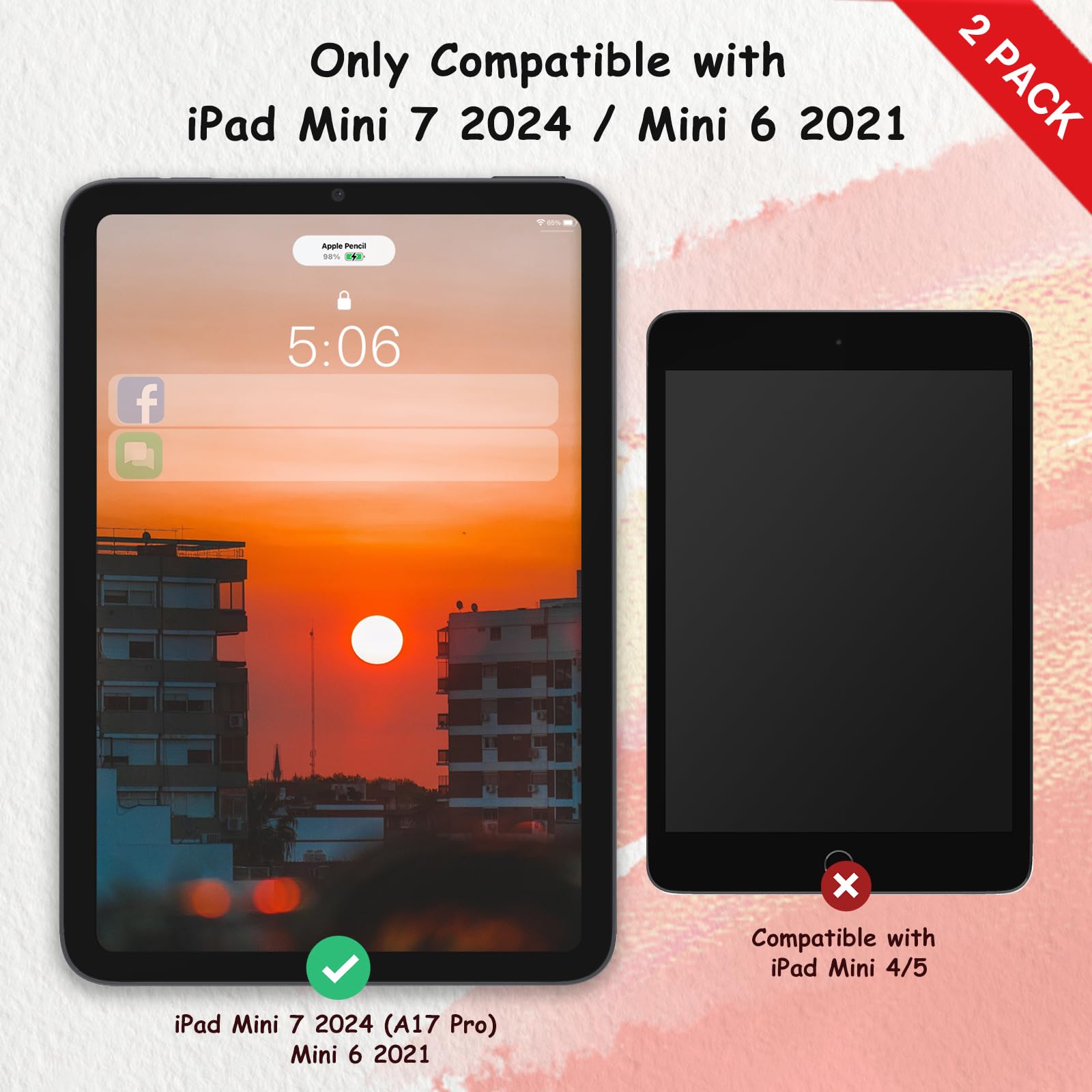bersem 2 Pack Paperfeel Screen Protector Compatible with iPad Mini 7 2024(A17 Pro)/iPad Mini 6 2021(8.3 inch), Matte PET Film for Drawing, Anti-Glare