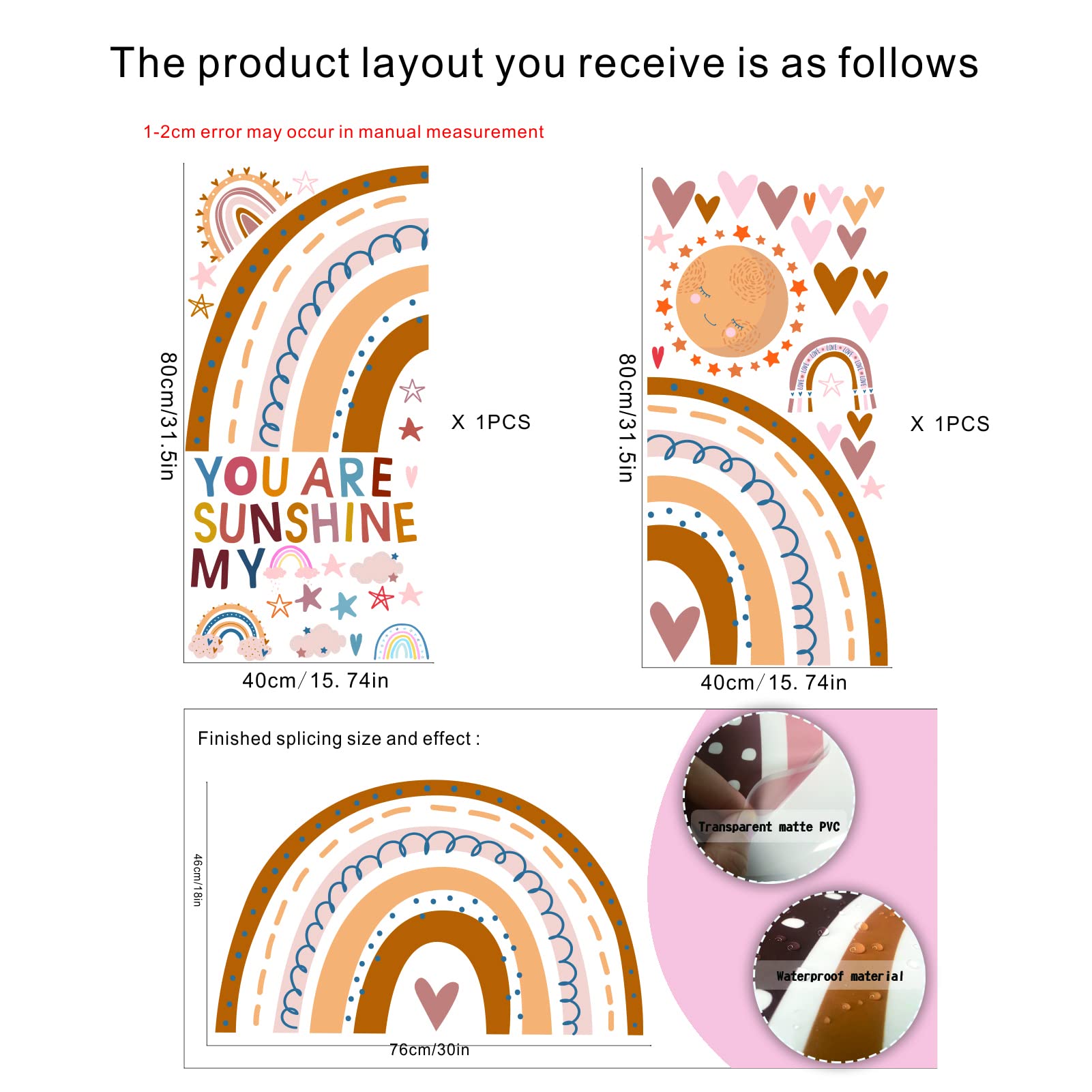 Rainbow Wall Decals You are My Sunshine Boho Wall Stickers for Kids Room Decor,Boho Classroom Decor Inspirational Wall Decals for Girls Bedroom Removable Easy Paste Rainbow Nursery Decor