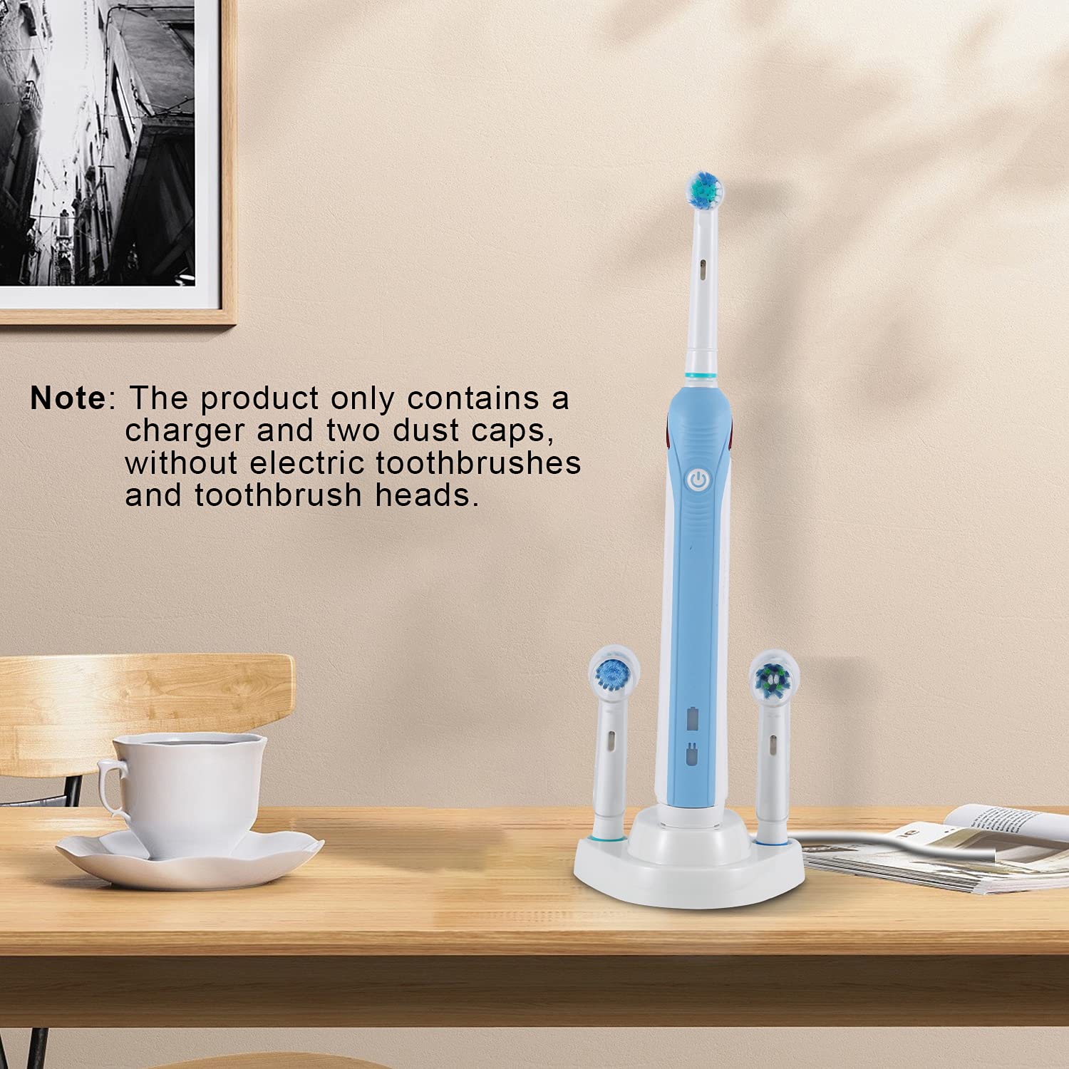 Toothbrush Charger for Oral B, POEXUJING Portable Inductive Electric Toothbrush Charger for Model 3757 with 2 Toothbrush Head Holders and 2 Dust Caps, Charging Base Power Cord for Travel Replacement