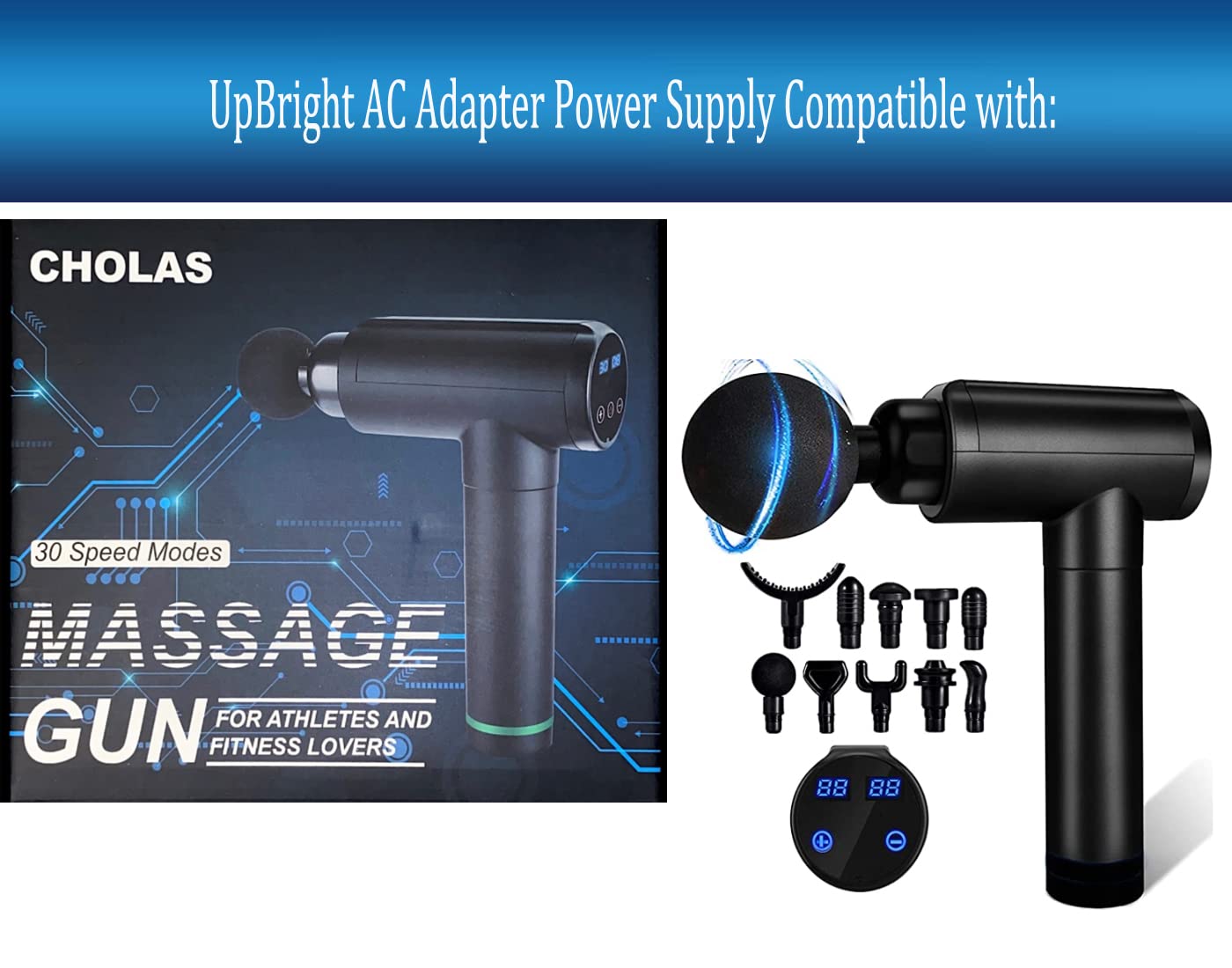 UpBright 12.6V AC/DC Adapter Compatible with Cholas KZD02 30 Speed Deep Tissue Massage Gun Percussion Body Muscle Therapy Massager 12.6VDC 0.8A DC12.6V 800mA Power Supply Cord Battery Charger w/Barrel