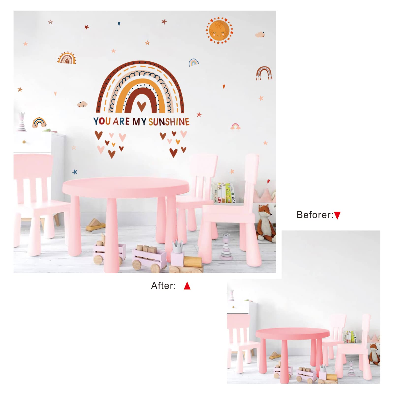 Rainbow Wall Decals You are My Sunshine Boho Wall Stickers for Kids Room Decor,Boho Classroom Decor Inspirational Wall Decals for Girls Bedroom Removable Easy Paste Rainbow Nursery Decor