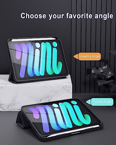 ZtotopCases iPad Mini 6 Case (8.3 Inch) 2021 with Pencil Holder, Transparent Clear Back Shell, Slim Lightweight TPU Trifold Stand Cover Auto Sleep/Wake for iPad Mini 6th Generation 8.3'', Black