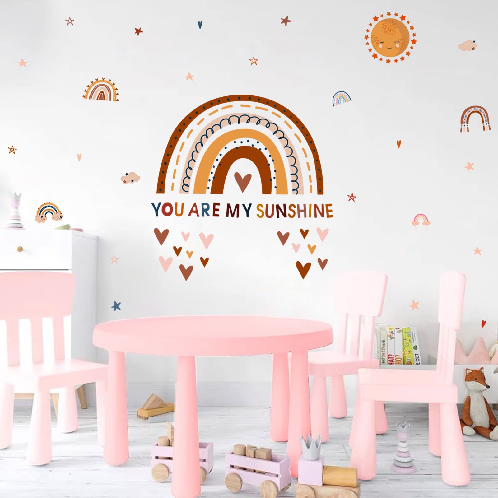 Rainbow Wall Decals You are My Sunshine Boho Wall Stickers for Kids Room Decor,Boho Classroom Decor Inspirational Wall Decals for Girls Bedroom Removable Easy Paste Rainbow Nursery Decor