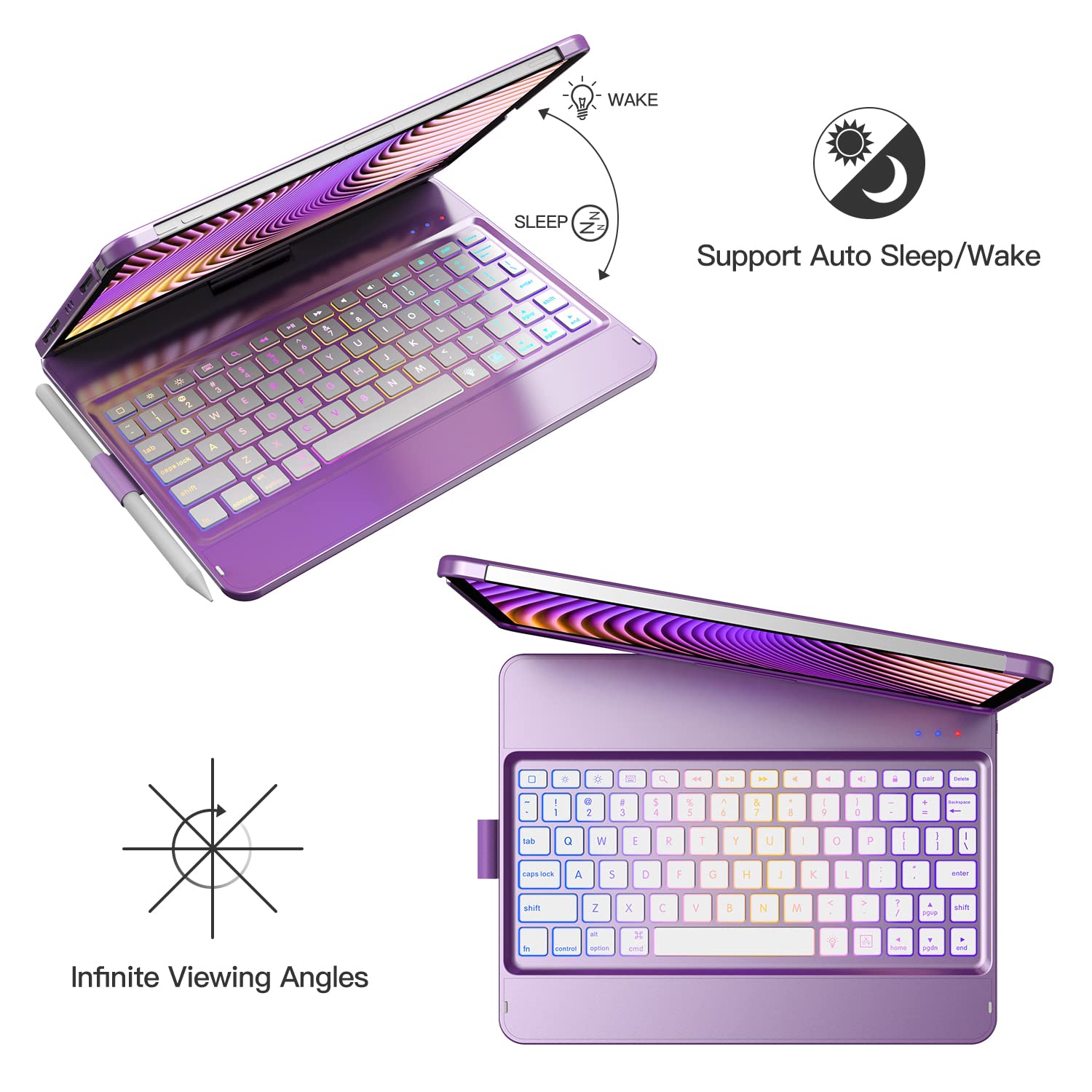 GGH Keyboard Case for iPad Pro 11 inch (4th/3rd/2nd/1st Gen),iPad Air 5th/4th Generation Case with Keyboard 10.9 inch,10 Color Backlight Bluetooth Keyboard with Pencil Holder,360° Rotatable Screen