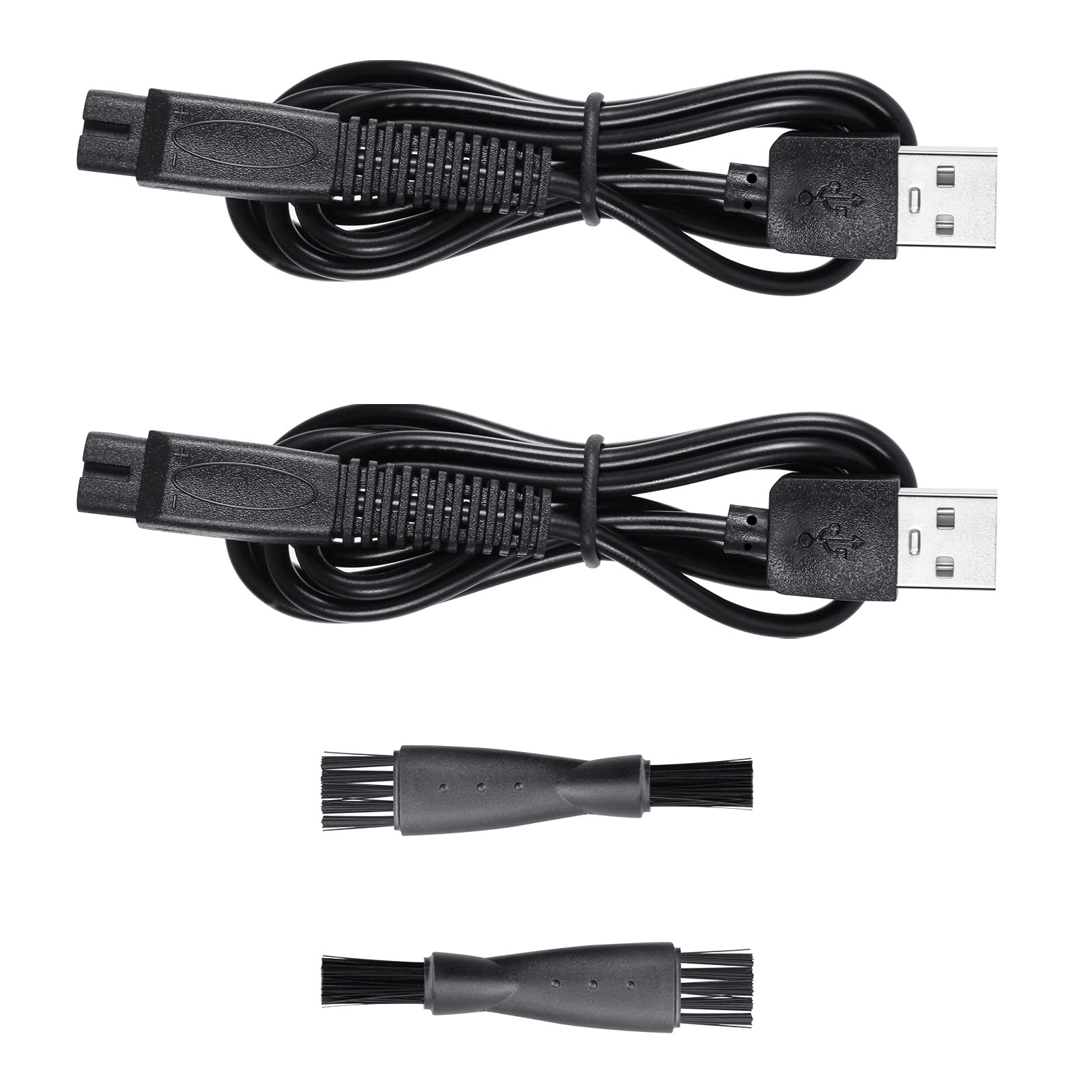 Charger Cord Replacement for Hatteker Shaver Electric, Micro Touch Solo Trimmer Razor, Pitbull Skull Shaver, Charging Cable with Brush (2-Pack)