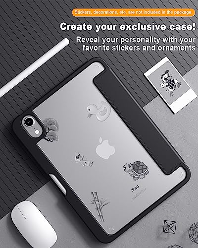 ZtotopCases iPad Mini 6 Case (8.3 Inch) 2021 with Pencil Holder, Transparent Clear Back Shell, Slim Lightweight TPU Trifold Stand Cover Auto Sleep/Wake for iPad Mini 6th Generation 8.3'', Black