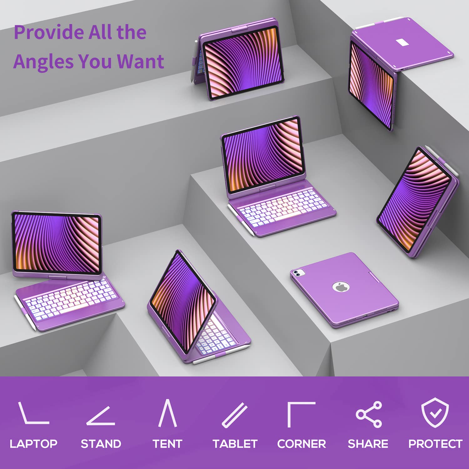 GGH Keyboard Case for iPad Pro 11 inch (4th/3rd/2nd/1st Gen),iPad Air 5th/4th Generation Case with Keyboard 10.9 inch,10 Color Backlight Bluetooth Keyboard with Pencil Holder,360° Rotatable Screen