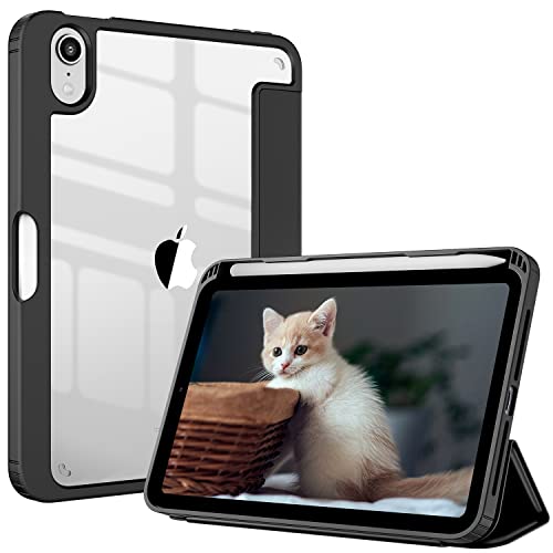 ZtotopCases iPad Mini 6 Case (8.3 Inch) 2021 with Pencil Holder, Transparent Clear Back Shell, Slim Lightweight TPU Trifold Stand Cover Auto Sleep/Wake for iPad Mini 6th Generation 8.3'', Black