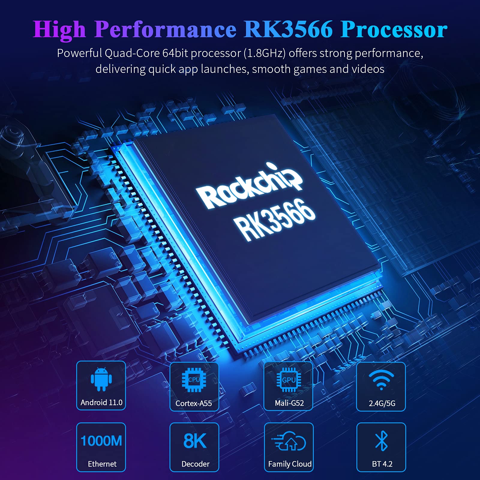 Android TV Box 11.0, 4GB RAM 32GB ROM Android TV Box RK3566, Dual-WiFi 2.4G/5G Ethernet 1000M LAN Bluetooth 4.2 with 8K/6K/3D/USB 3.0 TV Android Box