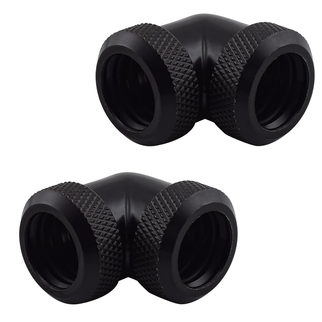 MARRTEUM G1/4" Thread 90 Degree Elbow Adapter Fittings Extender Connector for Computer Water Cooling System, Black, 2 Pack