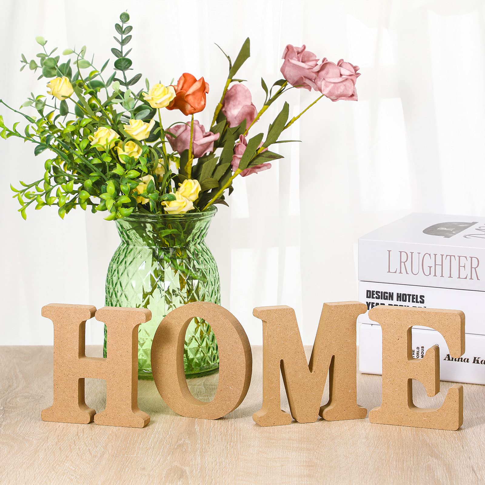 4 Inch DIY Wooden Letters for Crafts Easter Alphabet Letters for Table Decoration Paintable Decorative Letters Standing Letters Slices Sign Board Decoration for Craft Home Party Projects (A Style)