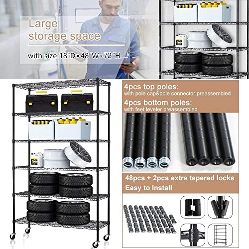 ZZD 6 Tier Storage Shelves for Storage Rack, 82" Heavy Duty Wire Shelving Unit Metal Storage Shelf 2100Lbs Capacity Adjustable Layer Metal Rack Strong for Restaurant Garage Kitchen
