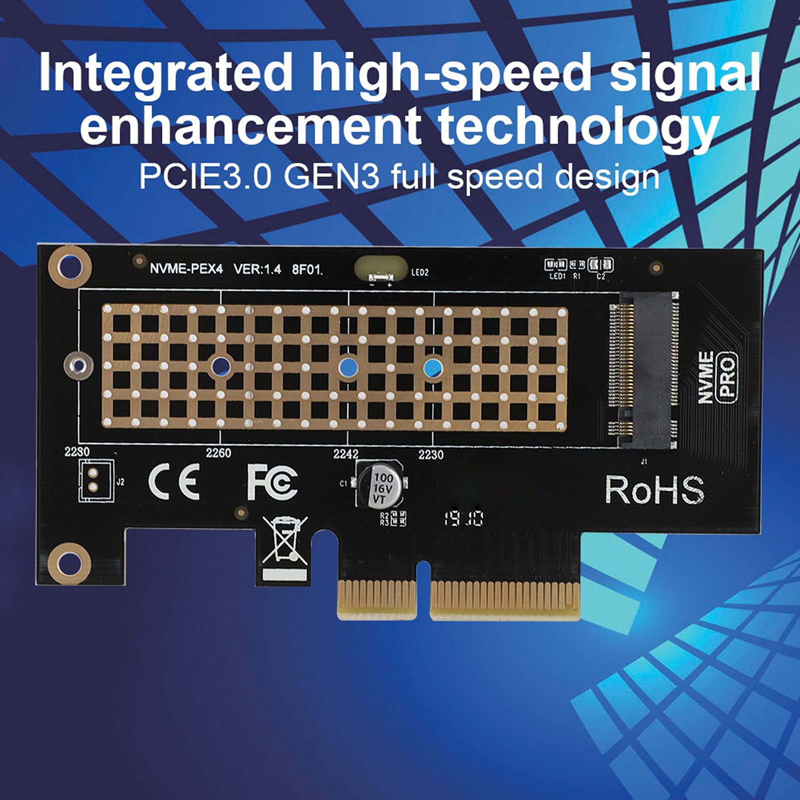 PCIe NVMe Adapter, M.2 NVMe (M Key) SSD to PCI-Express 3.0 GEN3 X4, Support M.2 NVMe 2230 2242 2260 2280 SSD, High Speed 40Gbps