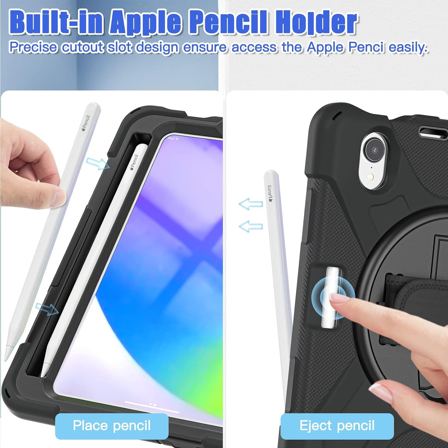 ZenRich iPad Mini 7 Case (A17 Pro 2024), Heavy Duty Shockproof Rugged Case for iPad Mini 7th/6th Generation with Pencil Holder/Kickstand/Hand Strap/Carrying Shoulder Belt, Black