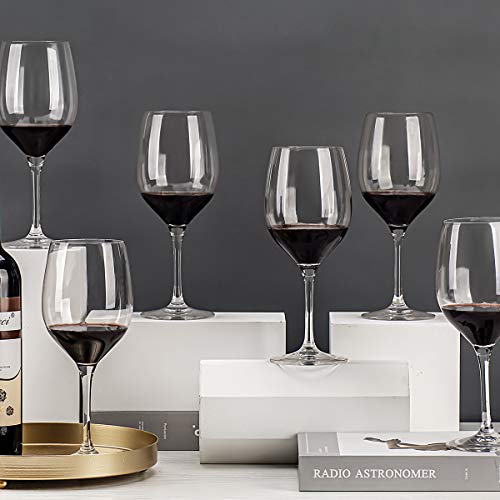 FAWLES Crystal Red Wine Glasses Set of 6, 17 Ounce Thin Rim Classic Rounded Bowl Stemmed All-purpose Wine Glass Set, Housewarming/Anniversary/Wine Gift Set