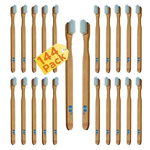 144 Prepasted Bamboo Toothbrushes,Individually Packed All Biodegradable Vegan Eco Friendly Soft Bristles Refreshing Mint Flavors,Great in Home and Fits Compact for Travel ! No Water Needed