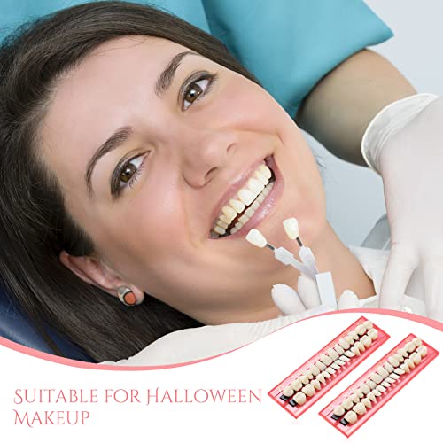 4 Sets Acrylic Resin Fake Teeth Denture Replacement Teeth False dentures Upper and Lower Synthetic Resin dentures for Halloween Party Replacement, 112 Pieces, 23 A