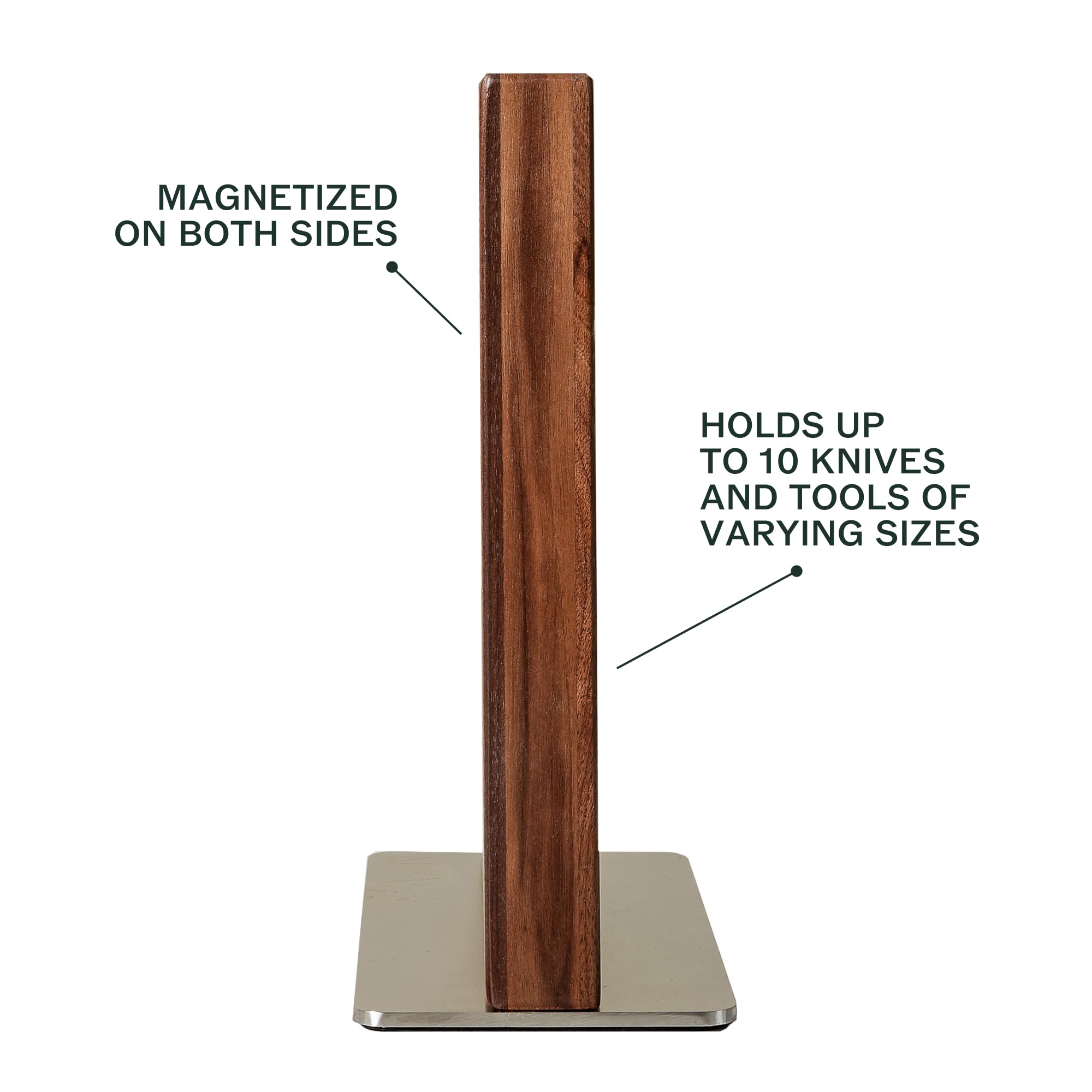 Material Knife Stand, Magnetic Wood Modern Knife Block for Safe Storage and Display of Knife Sets, Large Capacity for 10 knives, Walnut