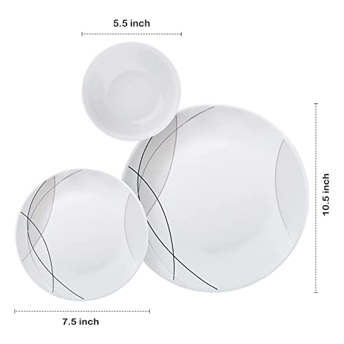 18-Piece Kitchen Dinnerware Set,Plates,Bowls,Break and Chip Resistant,Dish Sets Service for 6,Simple Lines