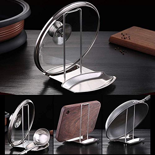 Lid and Spoon Rest Shelf,304 Stainless Steel Pan Pot Cover Lid Rack Stand Organizer,ZYLONE Pan Lid Organizer Storage Soup Spoon Rests Utensils Kitchen Tool