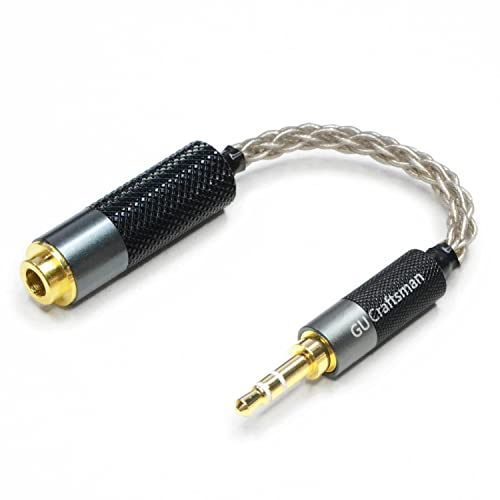 GUCraftsman 3.5mm Stereo Male to 4.4mm Balanced Female Portable Headphone Adapter Cable 6N Single Crystal Silver Headphone Jack Convert Cable for Audio Players with 3.5mm Ports