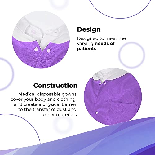 AMZ Medical Supply Disposable Lab Coat Small, Pack of 10 Purple Disposable Lab Coats for Adults, 45 gsm SMS Painting Lab Coat Disposable with 3 Pockets, Snaps, Cuffs, Unisex Lab Coats Disposable