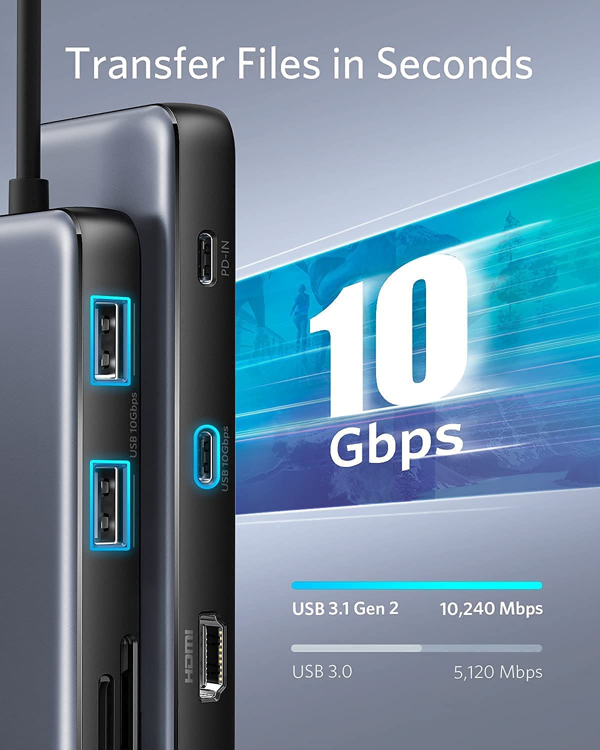 Anker Thunderbolt 3.0 Cable 1.6 ft Supports 100W Charging / 40Gbps Data Transfer & Anker USB C Hub, PowerExpand 8-in-1 USB C Adapter, with 100W Power Delivery, 4K 60Hz HDMI Port, 10Gbps USB C and 2 US