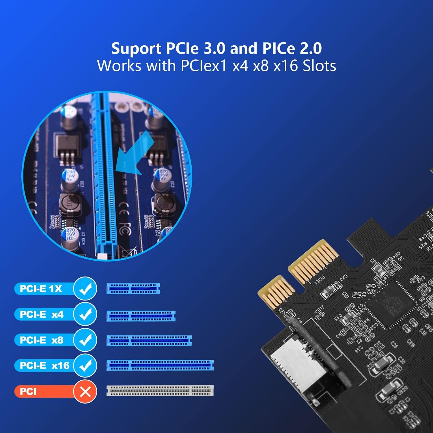 Sinefine PCIe x1 to 19Pin USB 3.0 Header and Type E (A Key) Card,USB Front Panel Adapter, for 1 Front Panel USB A, 1 Front Panel USB C, USB 3.0 5Gpbs for Windows MacOS Linux