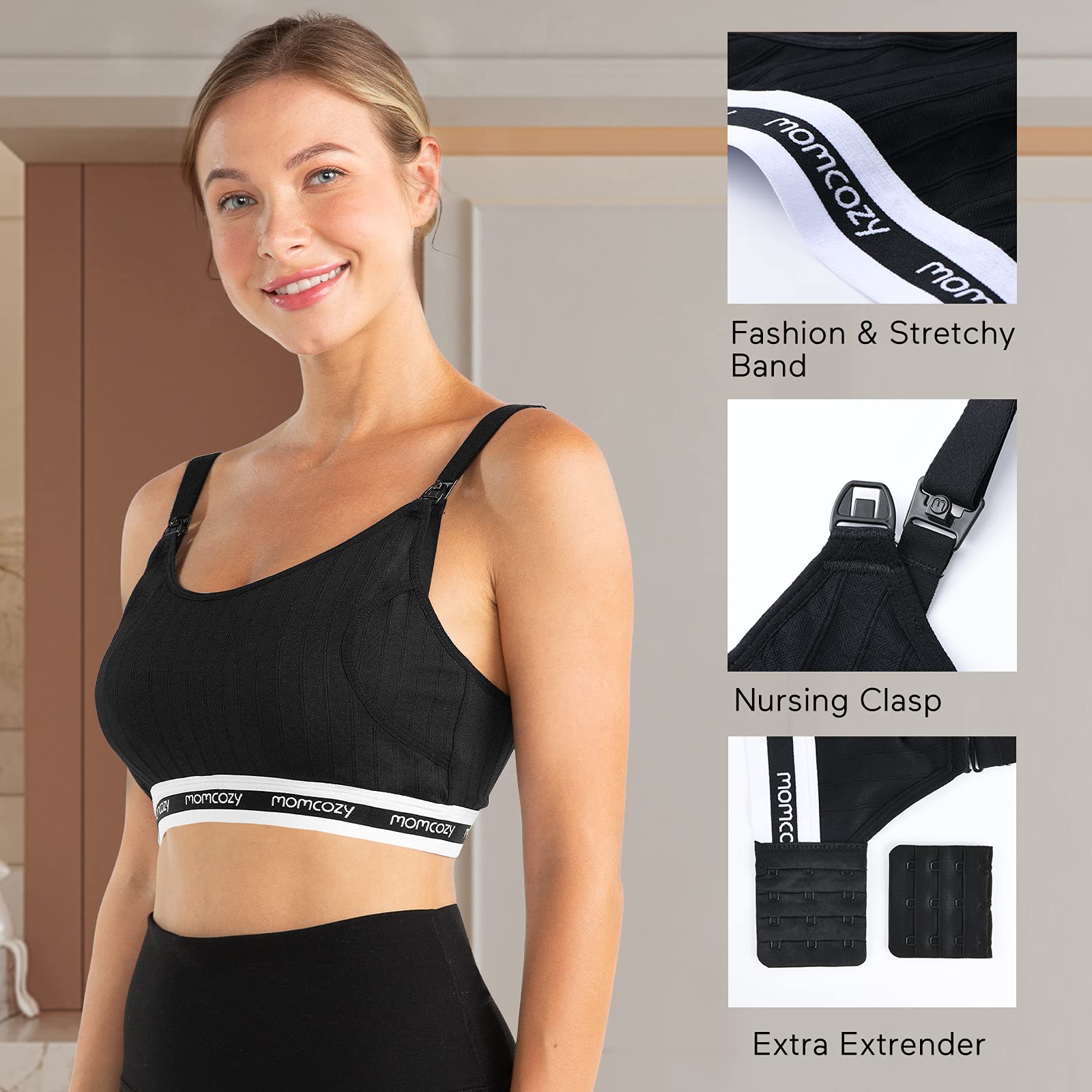 Momcozy Seamless Pumping Bra Hands Free, Comfort and Great Support Nursing and Pumping Bra, Small Black